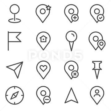Line Maps and Location - Icon collection set: Graphic #94560801