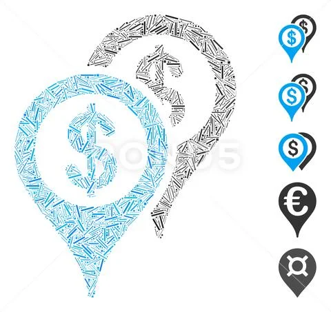 Line Mosaic Bank Map Markers Icon: Graphic #126065065