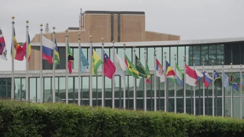 Line of national flags waving in front o... | Stock Video | Pond5