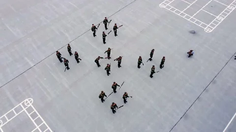 A line of soldiers marching on the parad... | Stock Video | Pond5