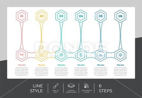 Line step infographic vector design with 6 steps & colorful style for ...