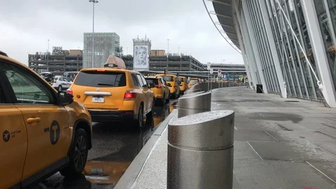 Line of Taxi transport in front of JFK a... | Stock Video | Pond5