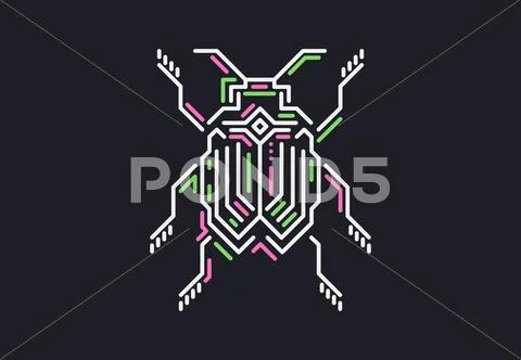 Linear bug in techno style. Vector illustration on black background ...