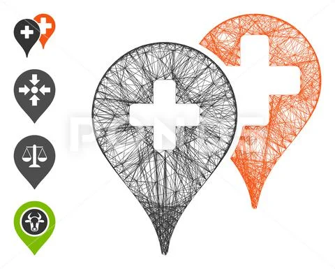 Linear Medical Map Markers Vector Mesh Illustration #143409380