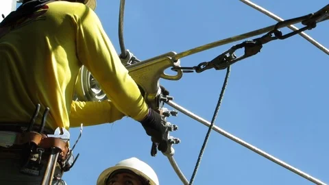 Linemen Replacing Transmission Line Wire... | Stock Video | Pond5
