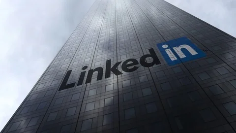 LinkedIn logo on a skyscraper facade ref... | Stock Video | Pond5