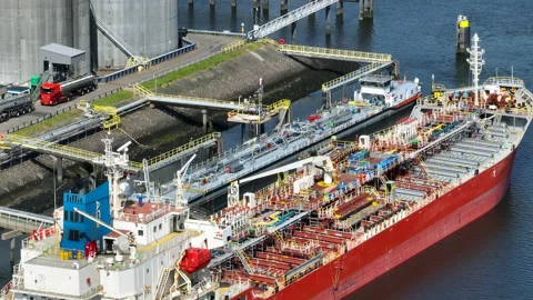 Liquid Cargo Transporter Ship Unloading ... | Stock Video | Pond5