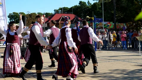 Lithuanian folk dance group dancing in s... | Stock Video | Pond5