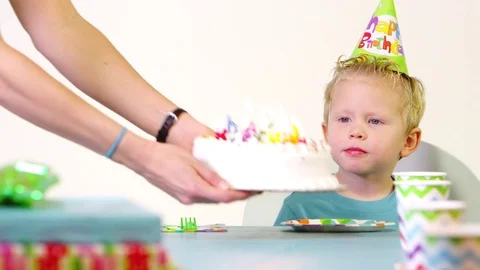 Little boy getting birthDay cake | Stock Video | Pond5
