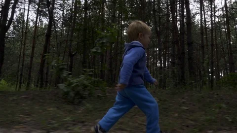 Little Boy Running Alone in the Forest. ... | Stock Video | Pond5