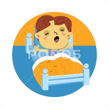 Little boy wake up. Cute cartoon character. Vector illustration for ...