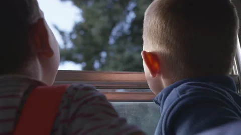 Little Boys Look Out Window Of School Bu... | Stock Video | Pond5
