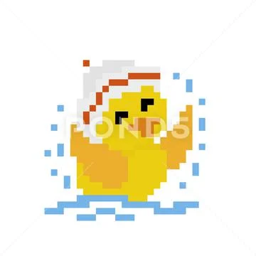 Little duck pixels swimming on the water. Vector illustration for 8 bit ...