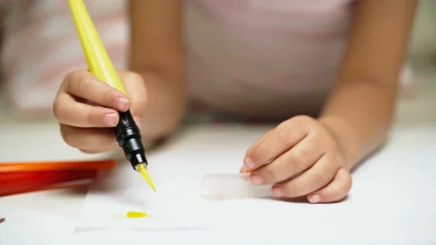 Little Girl Child Home Draws On Paper Ki... | Stock Video | Pond5
