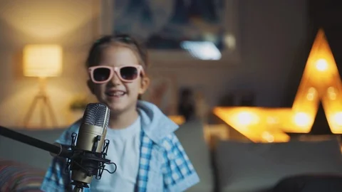 Little Girl Child Singing Song Into Micr... | Stock Video | Pond5