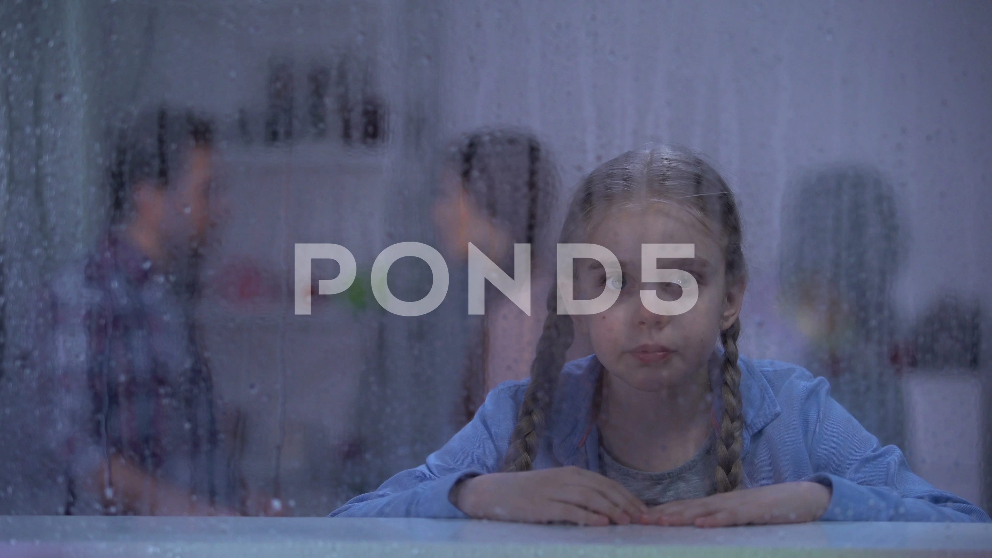 Sad Little Girl In The Rain