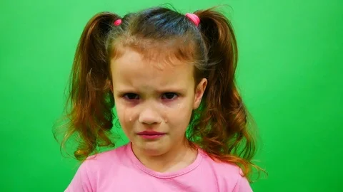 Little girl crying green screen | Stock Video | Pond5