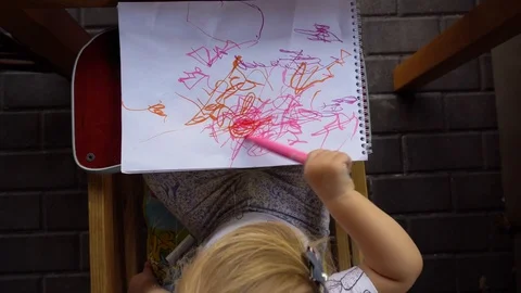 Little girl drawing in album. Top view | Stock Video | Pond5