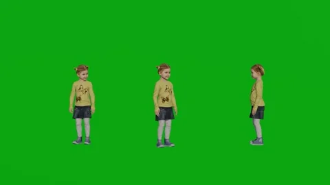 little girl green screen people 3d rende... | Stock Video | Pond5