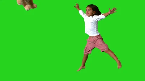 Little girl jumping on green screen and ... | Stock Video | Pond5