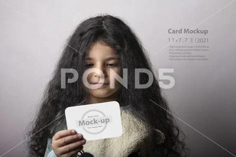 PSD Template: Little girl portrait looking at flash card mock-up series ...