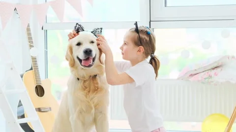 Girl Rimmingdog Stock Footage ~ Royalty Free Stock Videos | Pond5