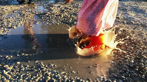 Little girl, summer, puddle, joy. Slow m... | Stock Video | Pond5