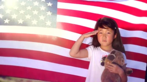 Little Girl with Teddy Bear Saluting wit... | Stock Video | Pond5