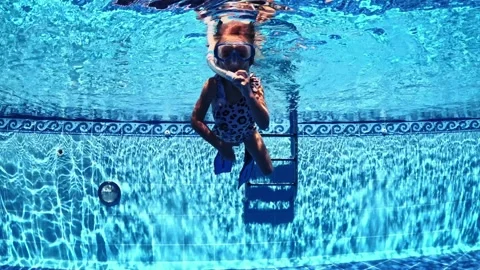 Little girls, sisters, triplets swim in ... | Stock Video | Pond5