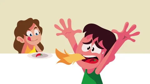 little kids couple eating chilli charact... | Stock Video | Pond5