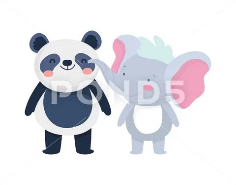 Little panda and elephant cartoon character on white background ...