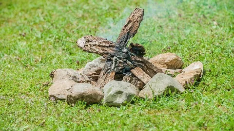 Little smoke is coming out of the fire | Stock Video | Pond5