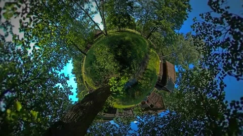 Little Tiny Planet 360 Degree View on Tr... | Stock Video | Pond5