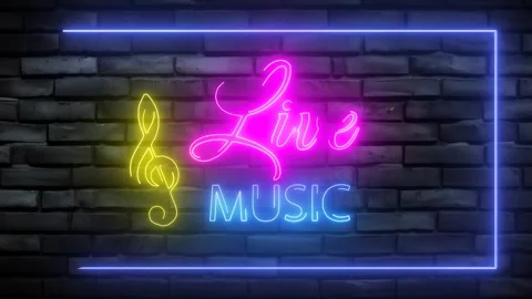 live music logo with neon light effect g... | Stock Video | Pond5
