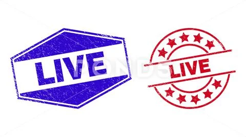 LIVE Rubber Watermarks in Circle and Hexagonal Shapes: Graphic #165525081