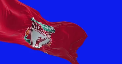 Liverpool FC flag waving isolated on blu... | Stock Video | Pond5