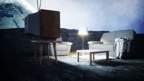 Living room on the moon. Live on the moo... | Stock Video | Pond5