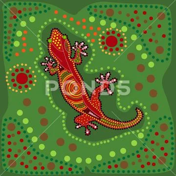 Lizard in australian aboriginal style. Australia indigenous art. ~ Clip Art #256992547
