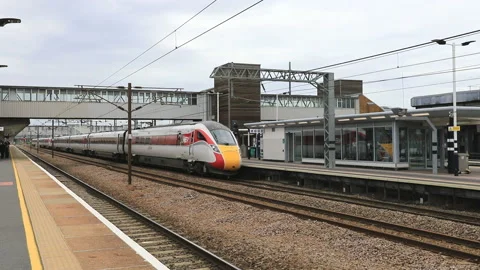 LNER Azuma 800 class train at Peterborou... | Stock Video | Pond5