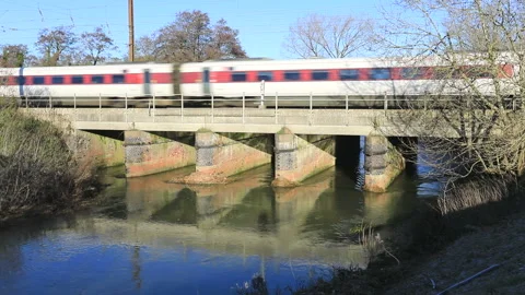 LNER Azuma train, Class 800, crossing a ... | Stock Video | Pond5