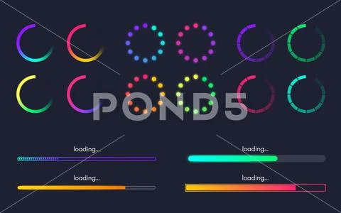 Loading bar set on dark backdrop. Waiting symbol visualization. Gradient ~ Clip Art #146476803