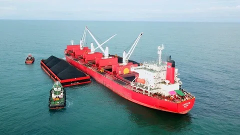 Loading coal on bulk vessel ship in offs... | Stock Video | Pond5