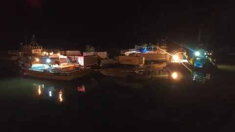 Loading from fishing ships to cargo truc... | Stock Video | Pond5
