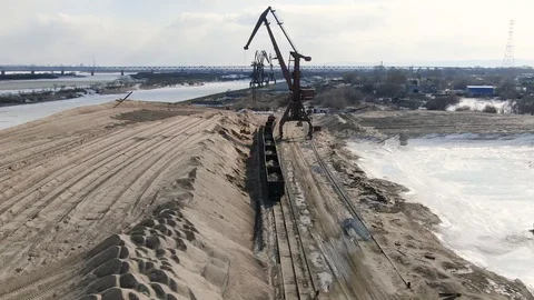 loading sand into rail cars with the hel... | Stock Video | Pond5