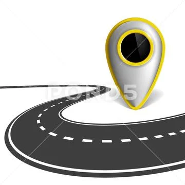 Location indicator and the road isolated on white background: Royalty ...