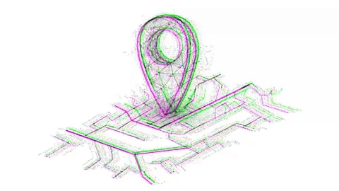 Location pin and map with glitch effect ... | Stock Video | Pond5