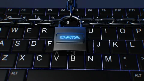 Lock with chains animation on laptop key... | Stock Video | Pond5