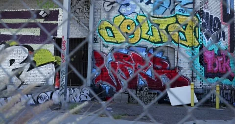 Locked Off Static Graffiti on Industrial... | Stock Video | Pond5