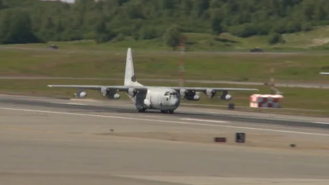 Lockheed C-130 Hercules aircraft taxiing... | Stock Video | Pond5