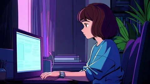 Lofi animation. Seamless loop. Girl is s... | Stock Video | Pond5